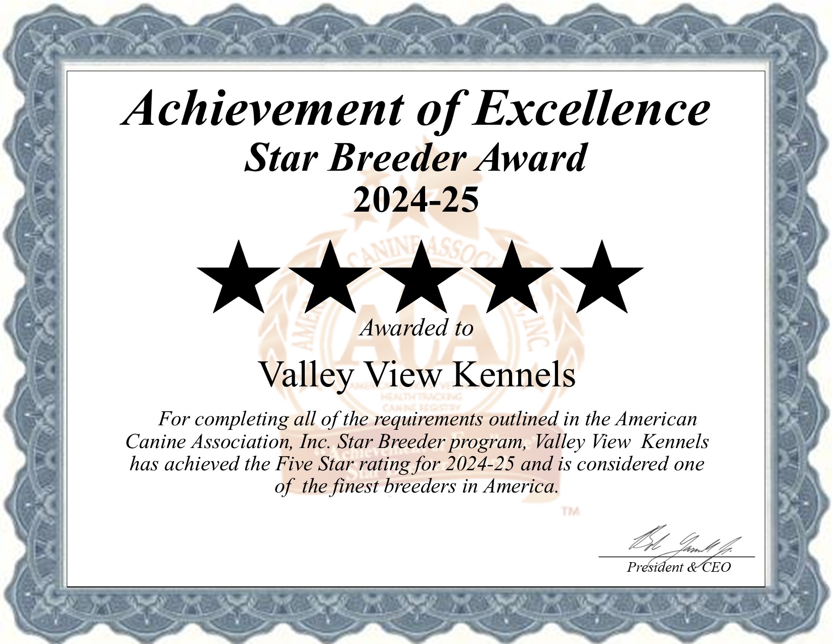 Valley View Kennels Star Dog Breeder